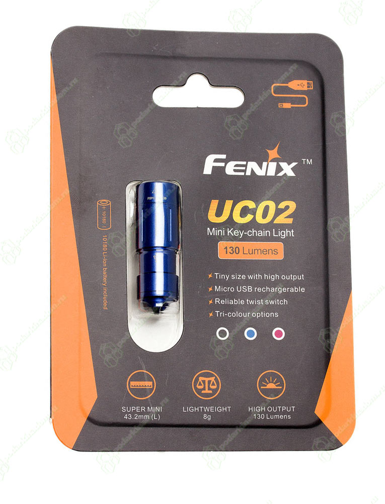 Fenix UC02 Blue - Светодиодный фонарик брелок. Металлический корпус. Встроенный аккумулятор ...
