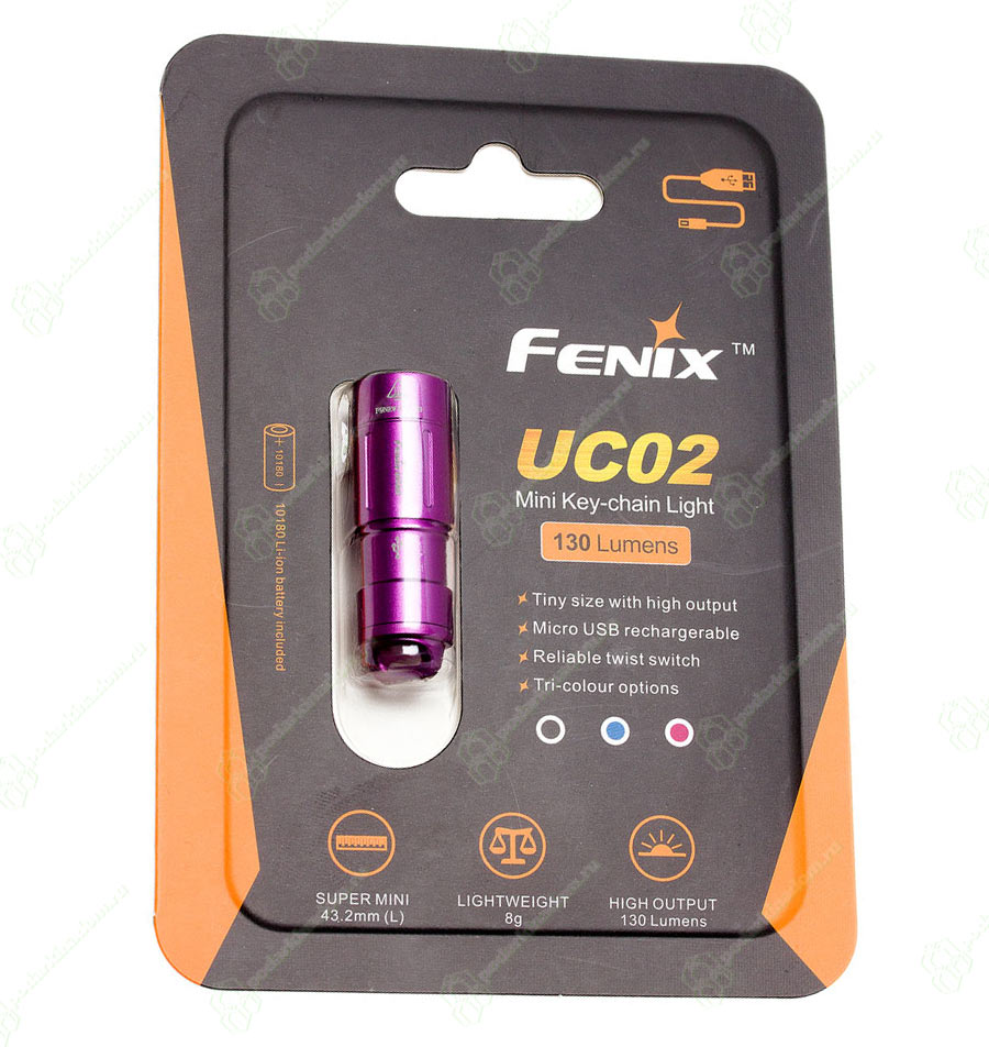 Fenix UC02 Purple - Светодиодный фонарик брелок. Металлический корпус. Встроенный аккумулятор ...